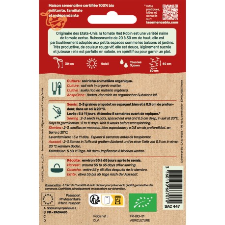 TOMATE CERISE Red Robin - La Semence Bio🍅 Livraison Gratuite